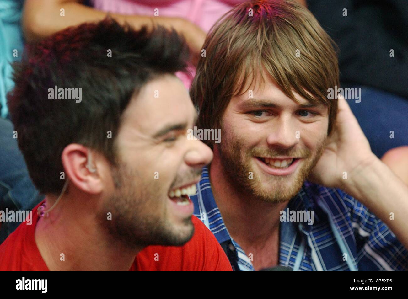 Singer Brian McFadden (right) with MTV presenter Dave Berry during his ...