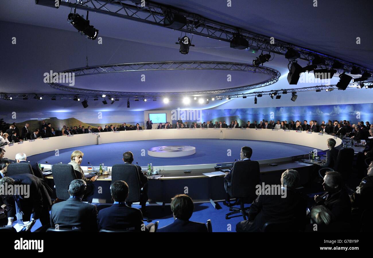 A general view of the round table at a working session on Ukraine ...