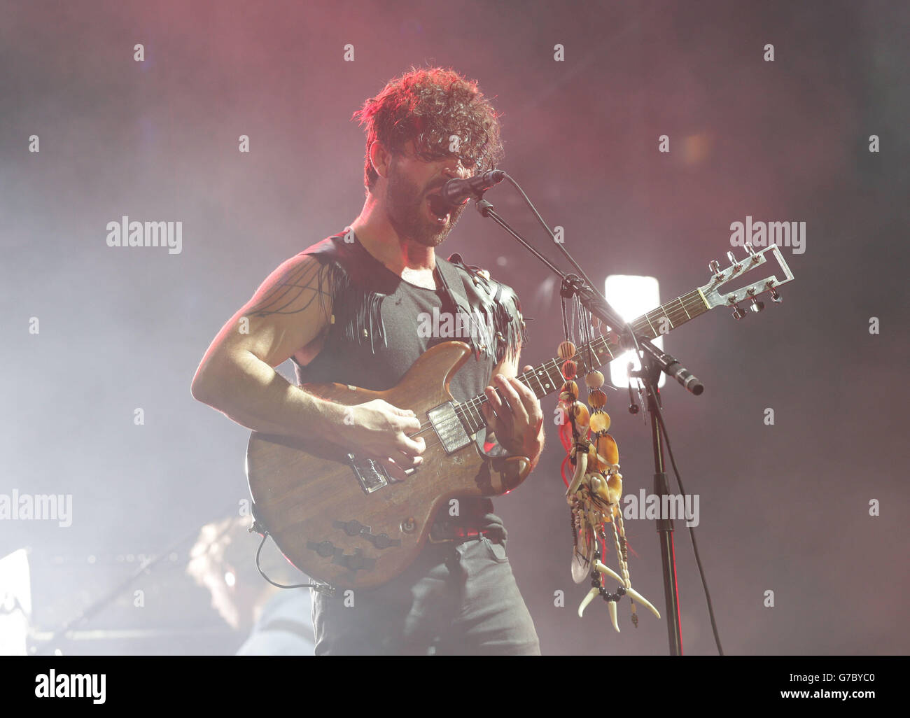 Yannis Philippakis of Foals performing on the Main Stage at Bestival ...