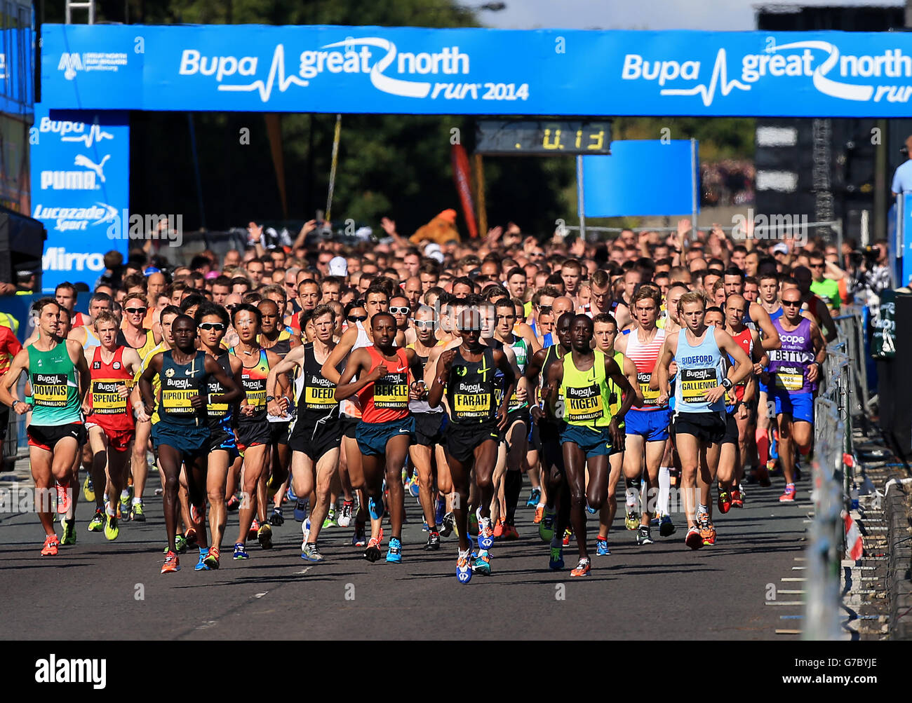 Athletics - 2014 Bupa Great North Run - Newcastle. Mo Farah (front ...