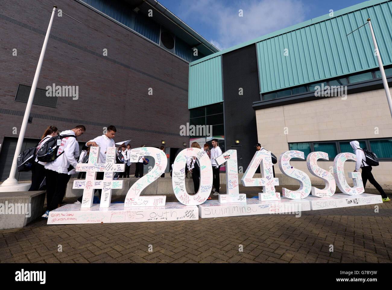 General view of a #2014SSG sign outside the Manchester Regional Arena ...