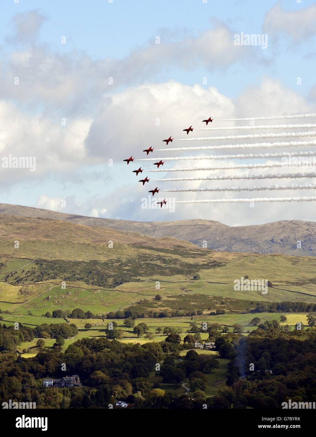 STANDALONE Photo. The RAF Red Arrows display team of Hawk jets fly in ...