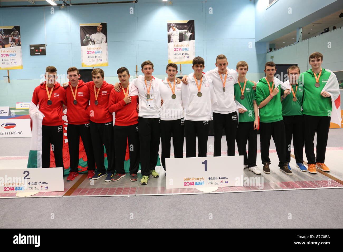 The medal ceremony for the Mens Epee Team fencing competition England ...