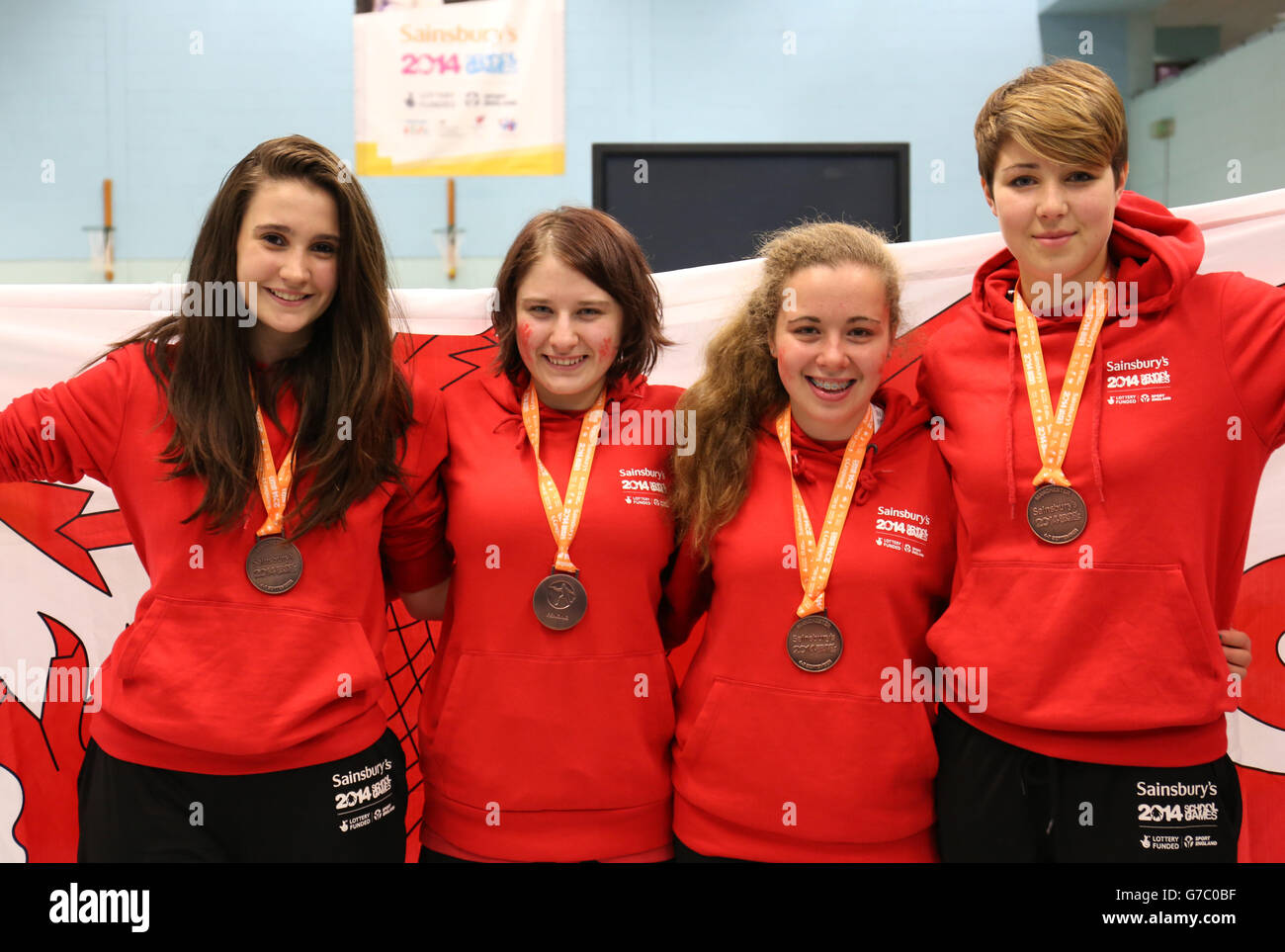 Wales celebrate their bronze medal in the Womens Team Epee England ...