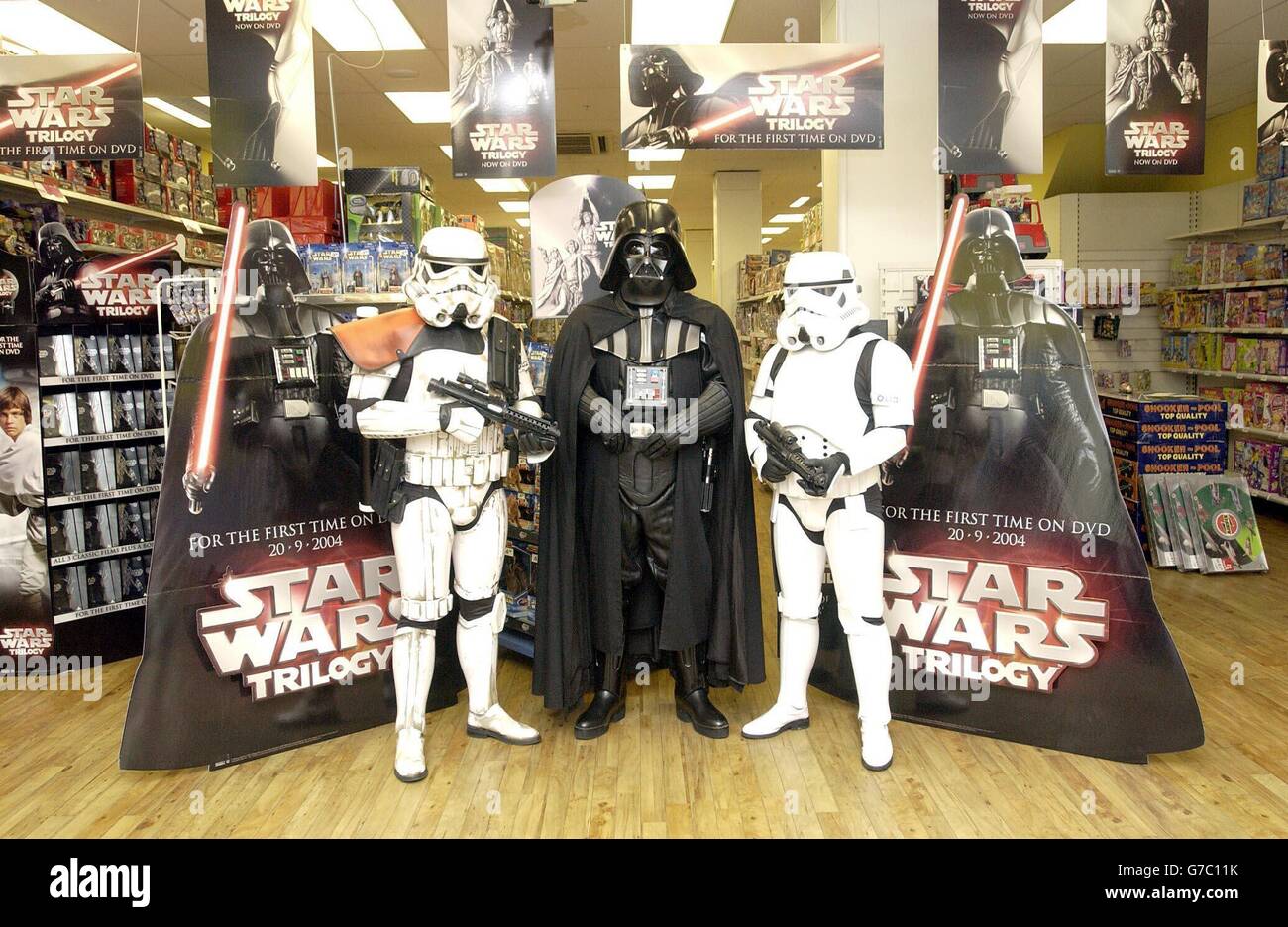 Darth Vader and two stormtroopers guard stock of the new Star Wars ...