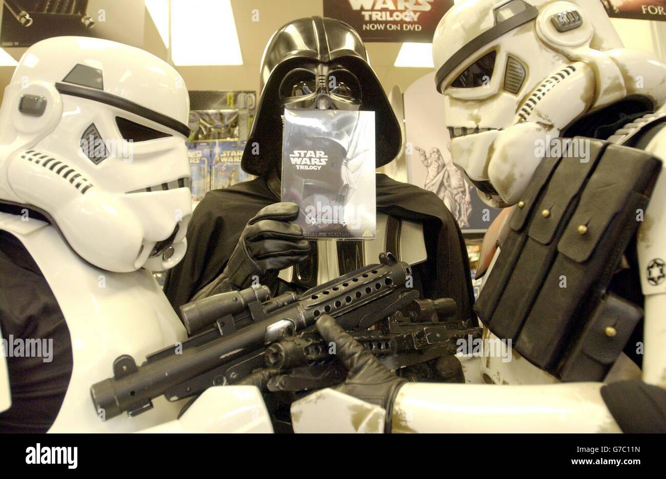 Darth Vader and two stormtroopers guard stock of the new Star Wars ...