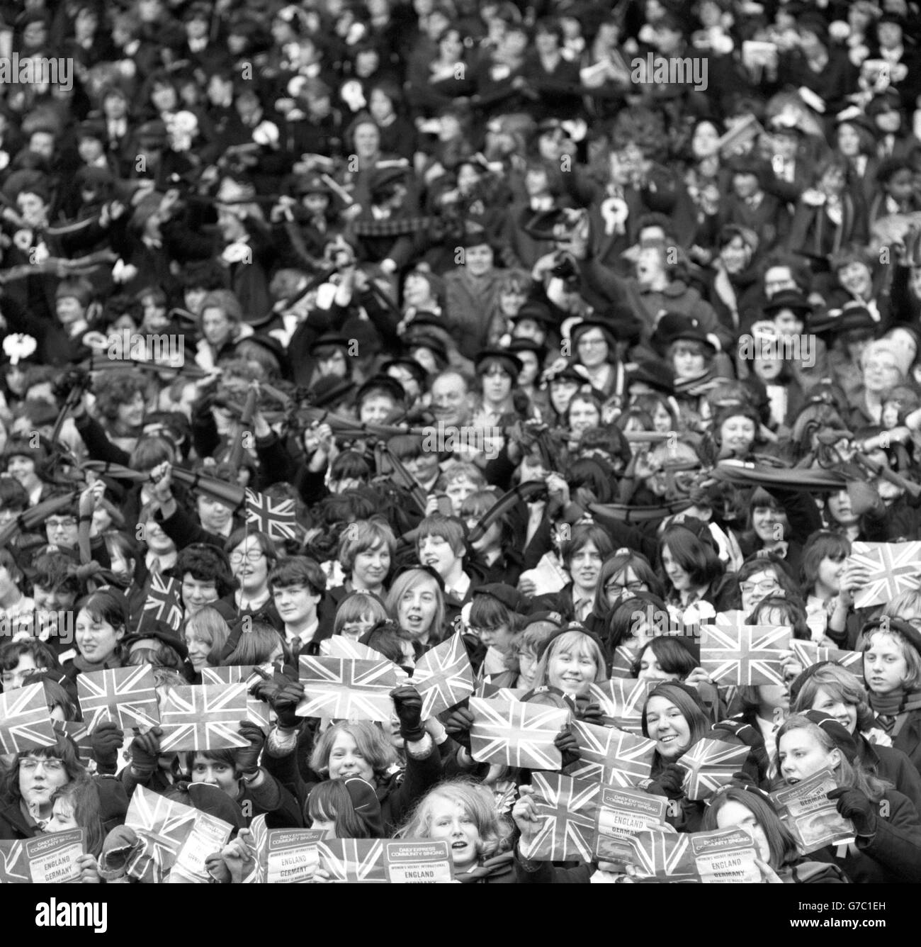 View of england supporters in the crowd displaying union jacks hi-res ...