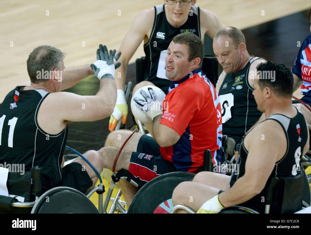 Great Britain's Ben Steele (centre) in action during Wheelchair Rugby ...
