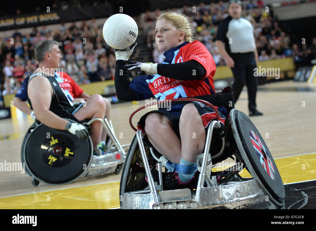 Great Britain's Annie Devine scores during Wheelchair Rugby Pool B ...