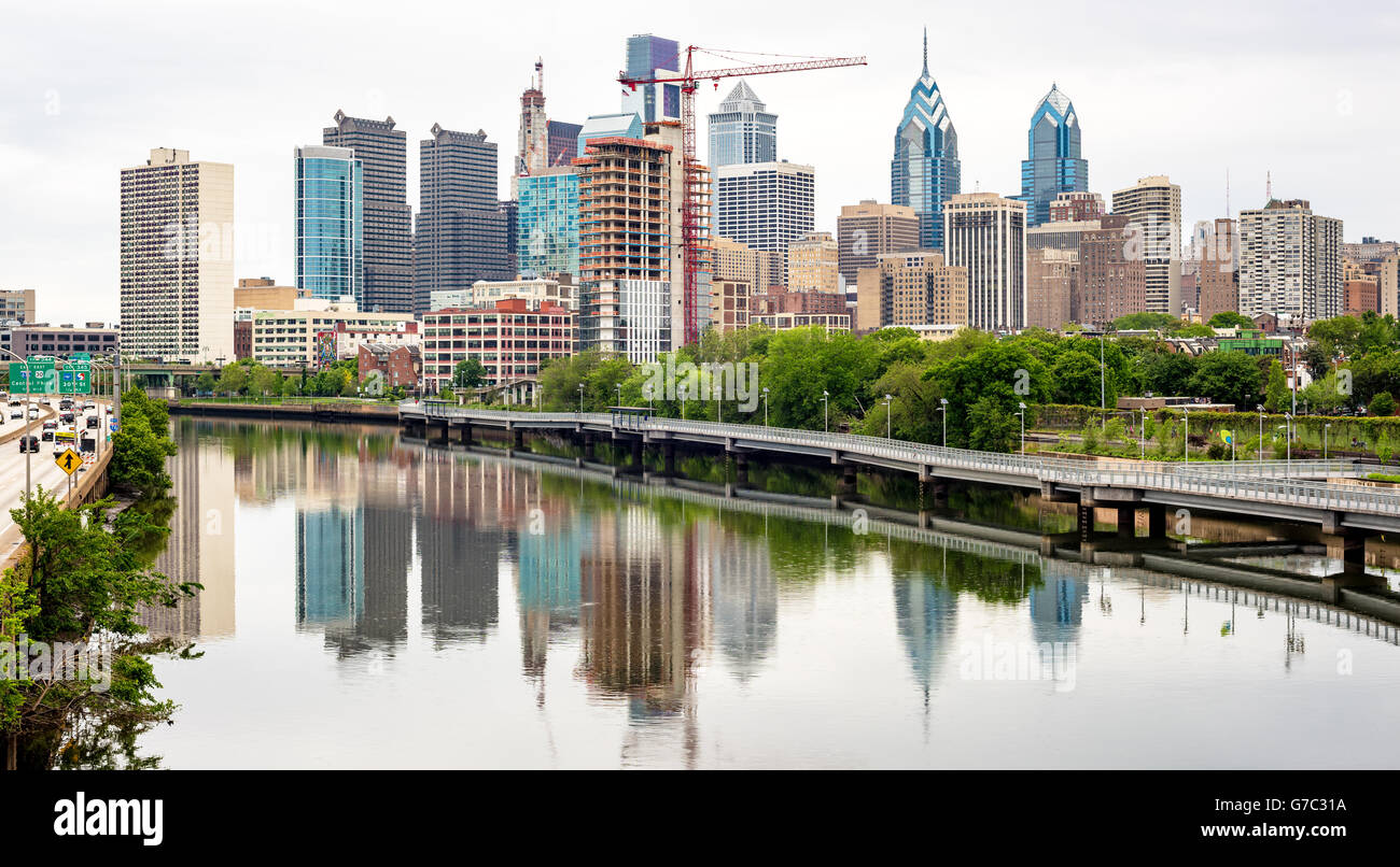 Skyline of Philadelphia with river reflection Stock Photo - Alamy