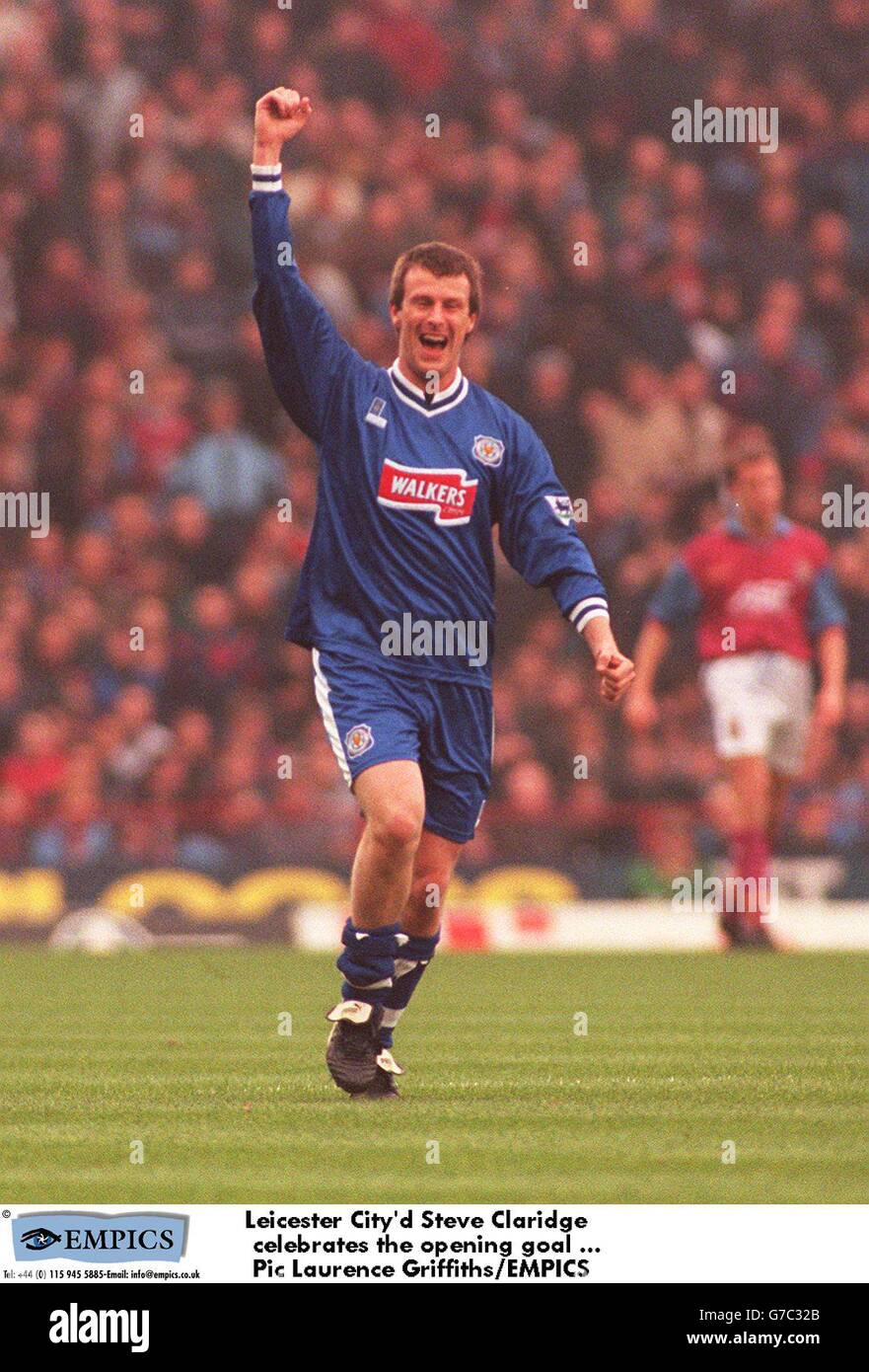 Leicester citys steve claridge celebrates the opening goal hi-res stock ...