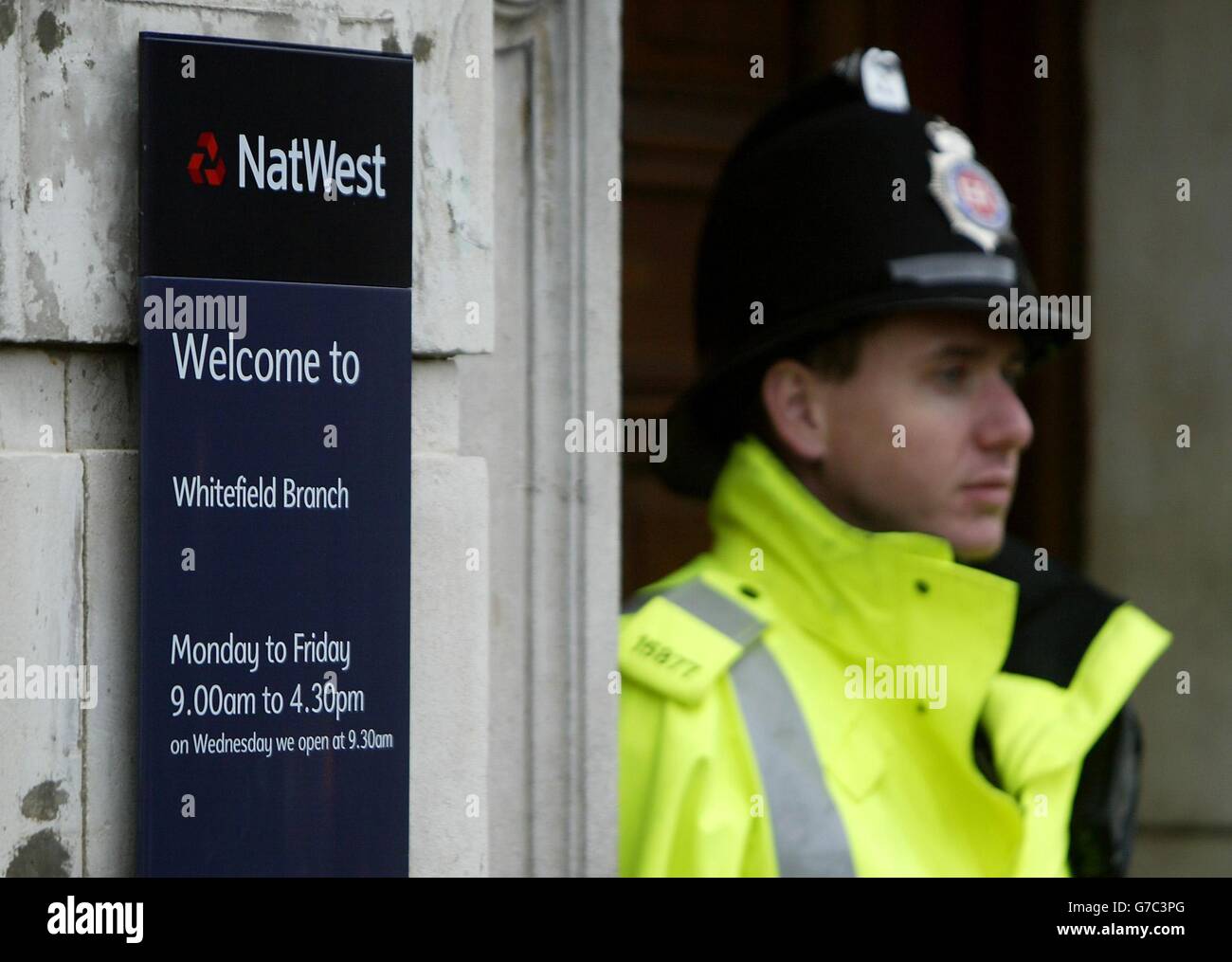 Police stand guard outside the natwest bank in whitefield hi-res stock ...
