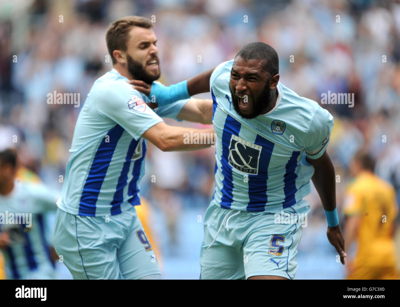 Coventry City's Reda Johnson (right) celebrates scoring against Yeovil ...