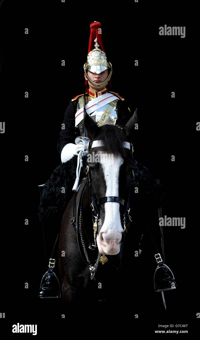 Guard on horseback on duty horse guards parade in london hi-res stock ...