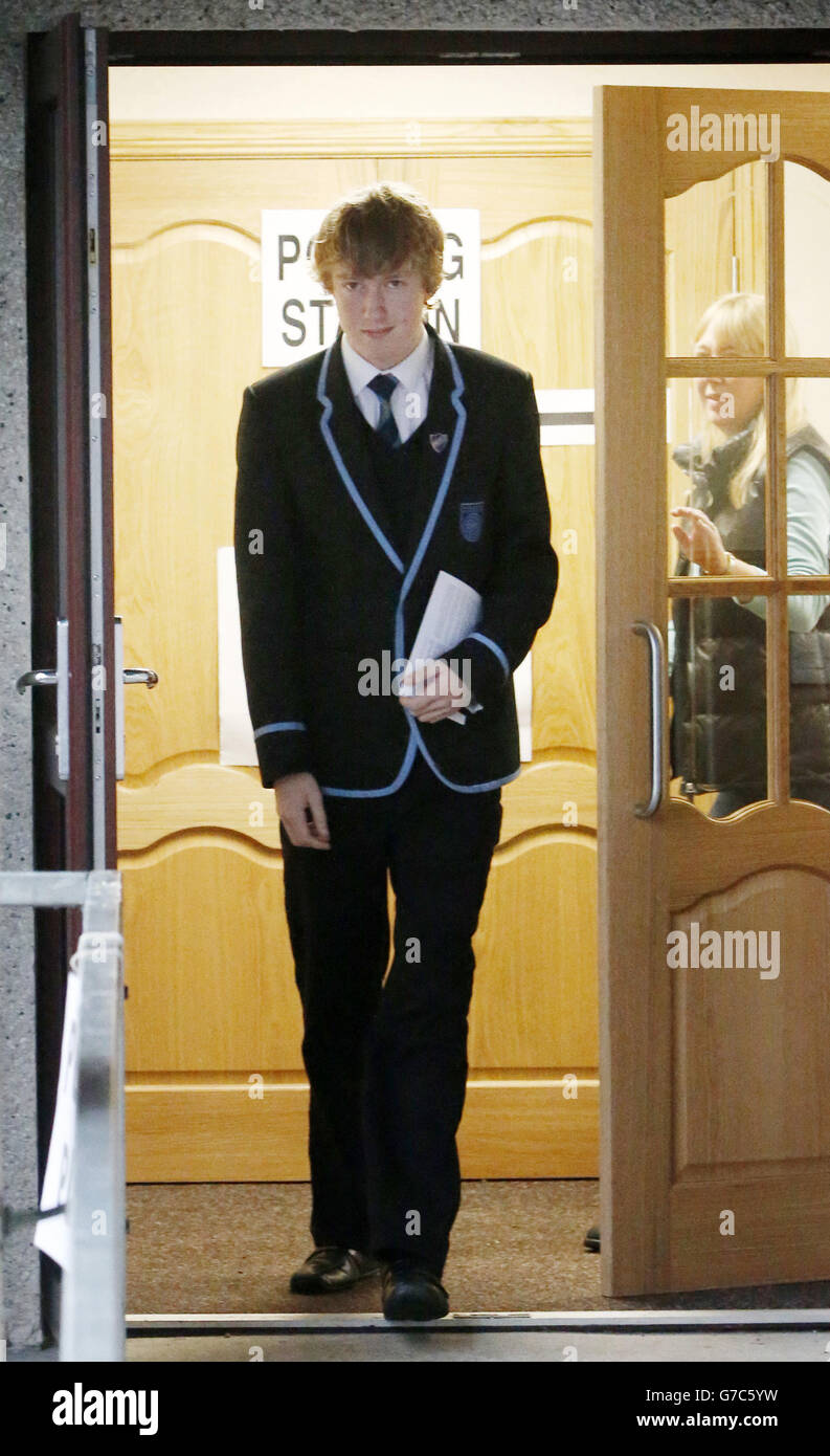 A young voter at Ritchie Hall polling station in Strichen, as Scotland ...