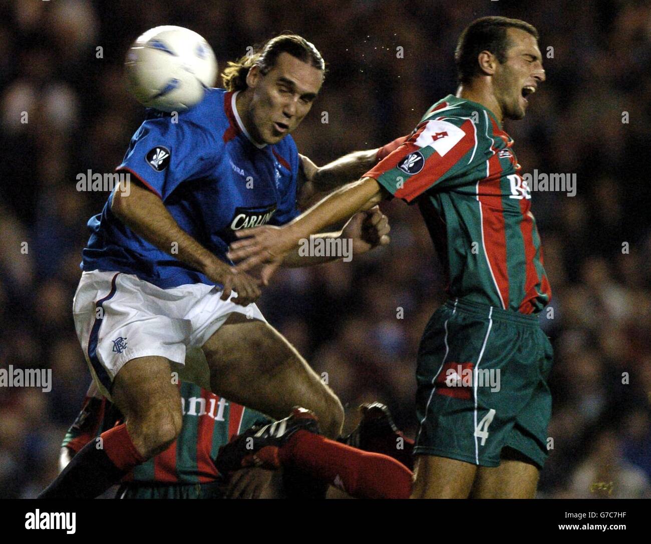 Rangers Dado Prso comes close with this header whilst being challenged ...
