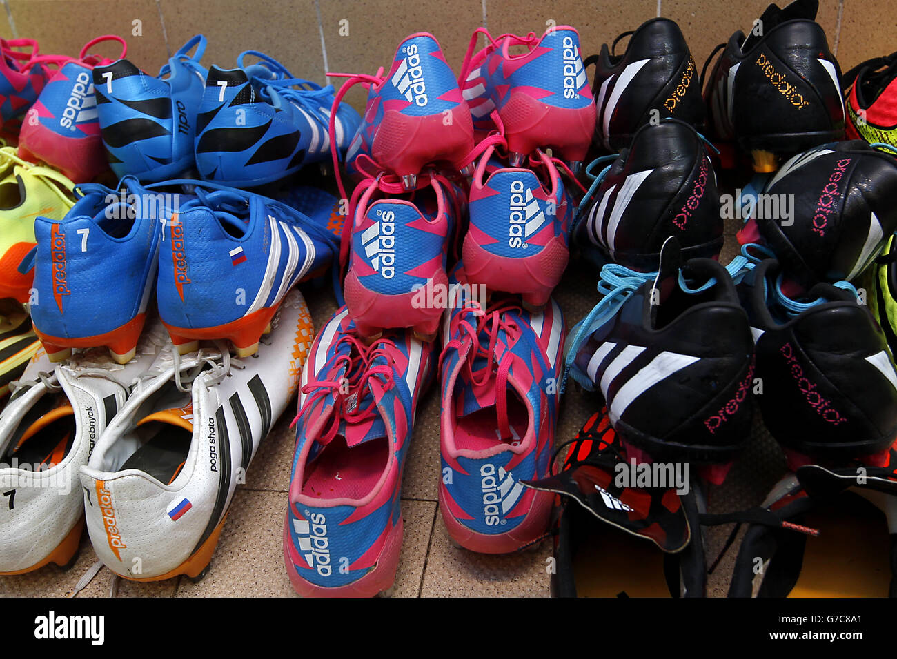 Football boots shoes adidas changing room hi-res stock photography and ...