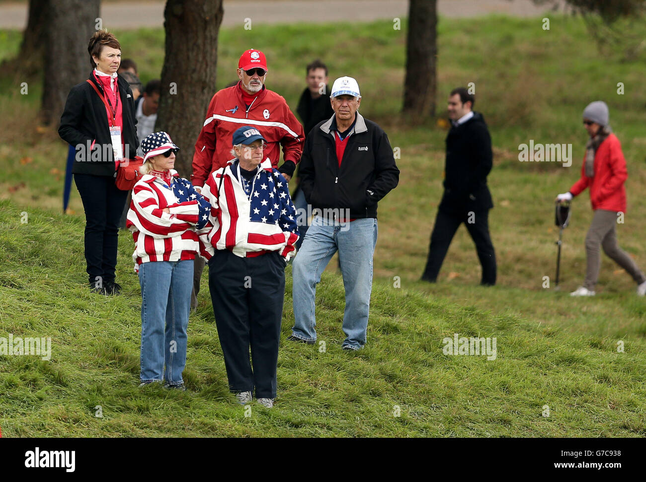 USA fans on the course during a practice session at Gleneagles Golf ...
