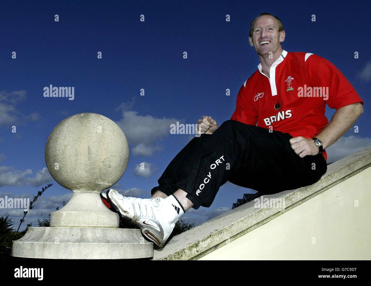 Wales' new rugby union captain Gareth Thomas celebrates his appointment ...