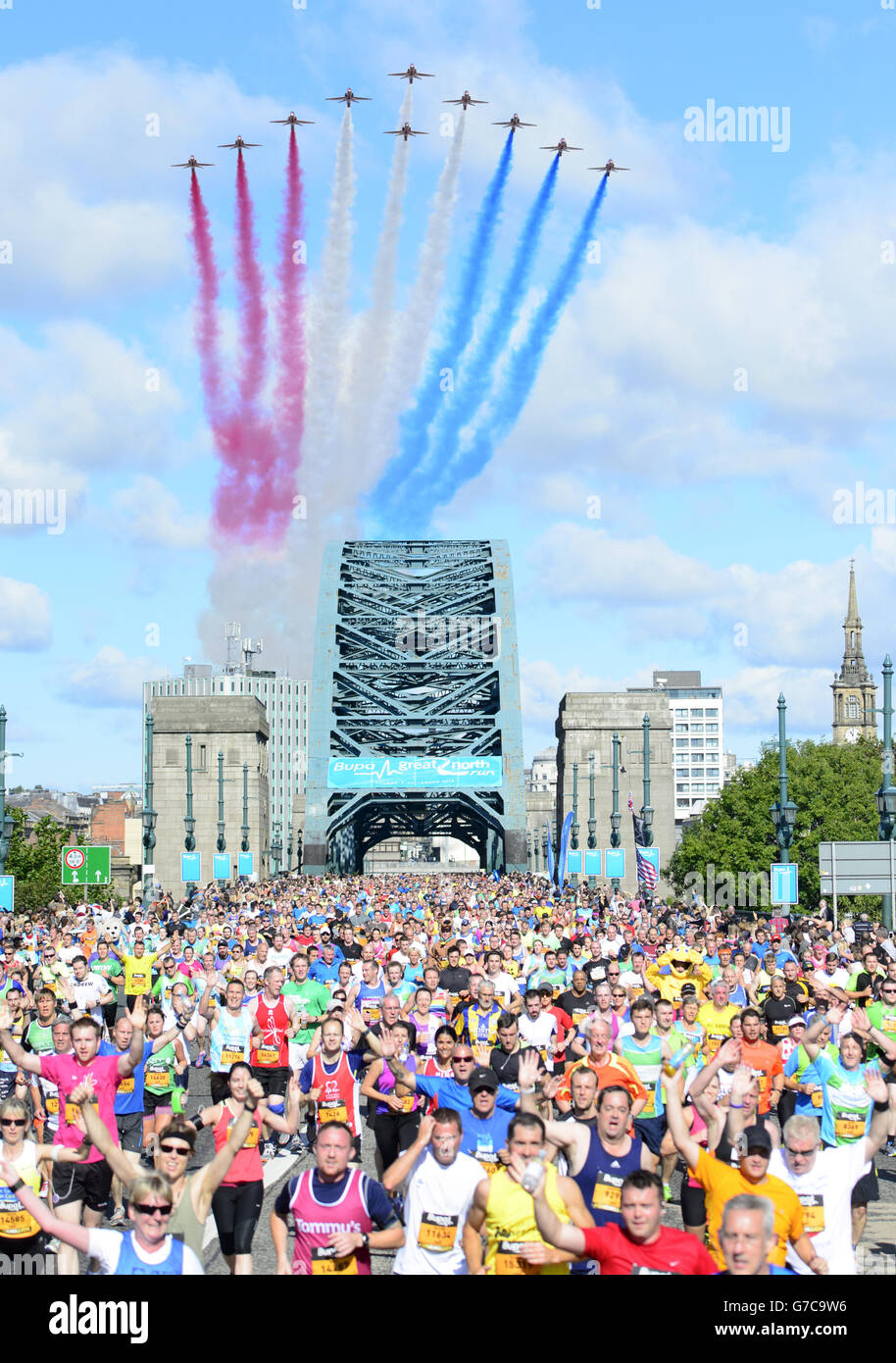 The red arrows fly over the Tyne Bridge during the Great North Run ...