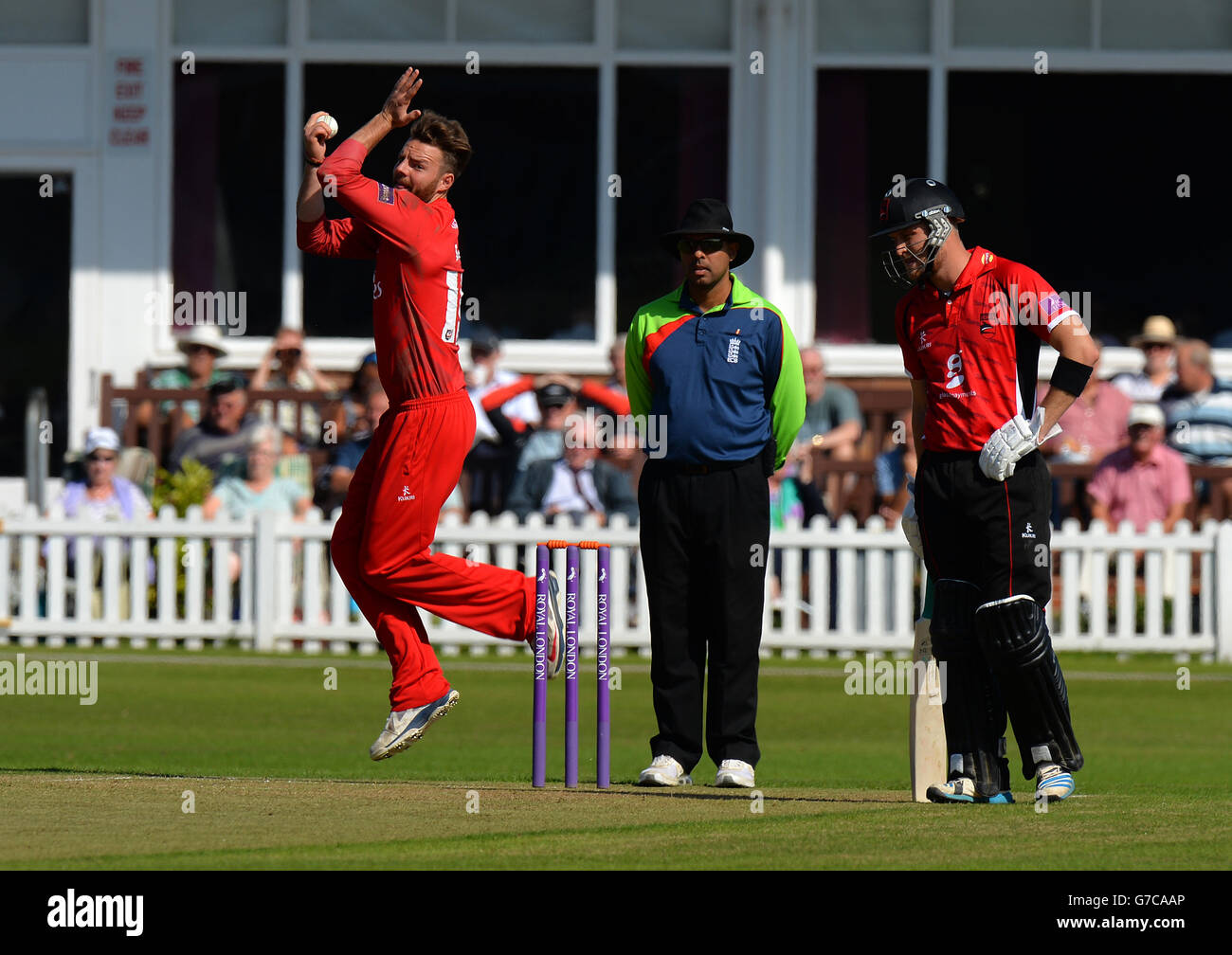 Lancashire's Arron Lilley bowling during the 2nd XI Trophy Final Stock ...
