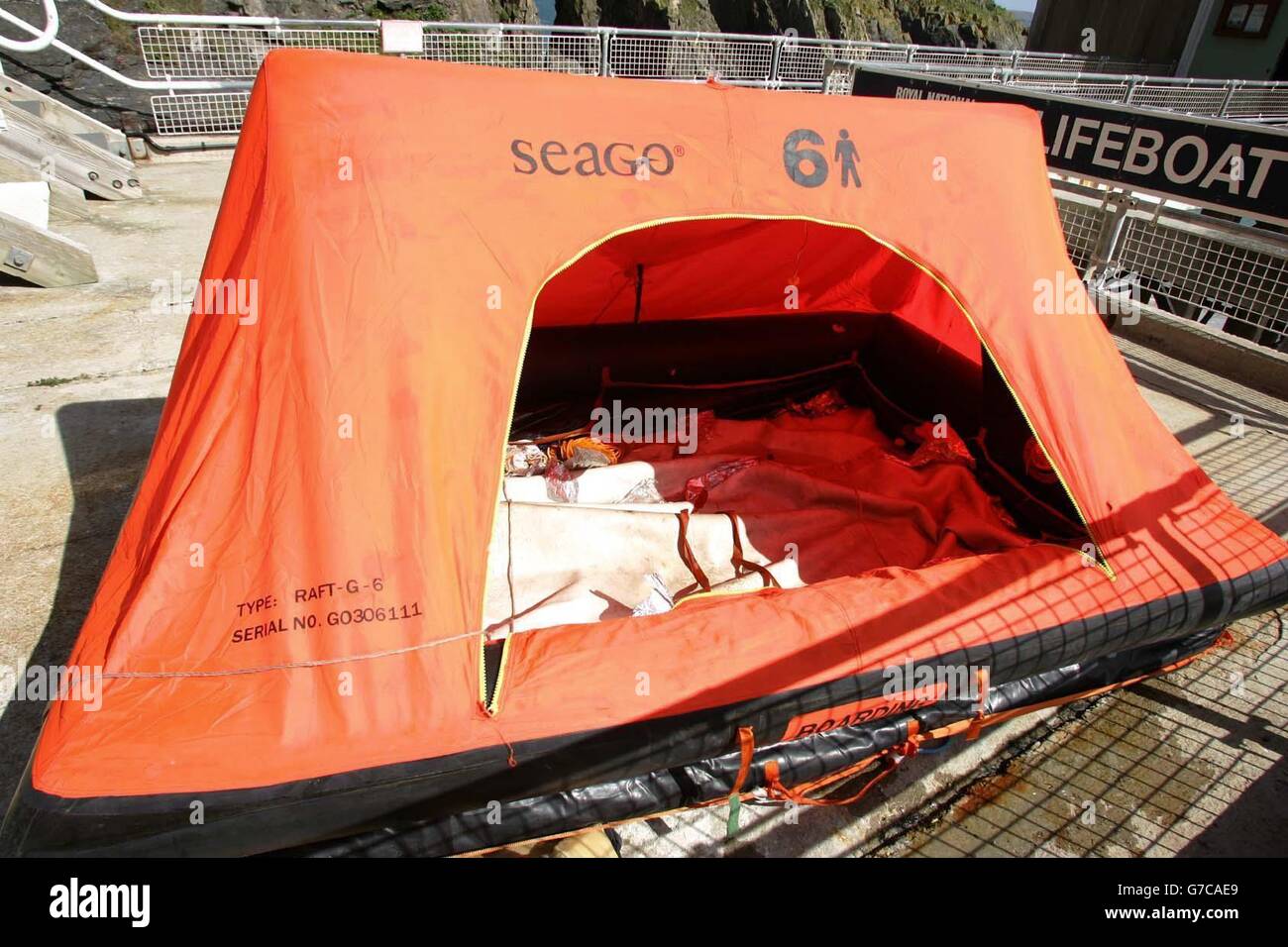 The life-raft rescued by a Padstow lifeboat. Five people were rescued ...