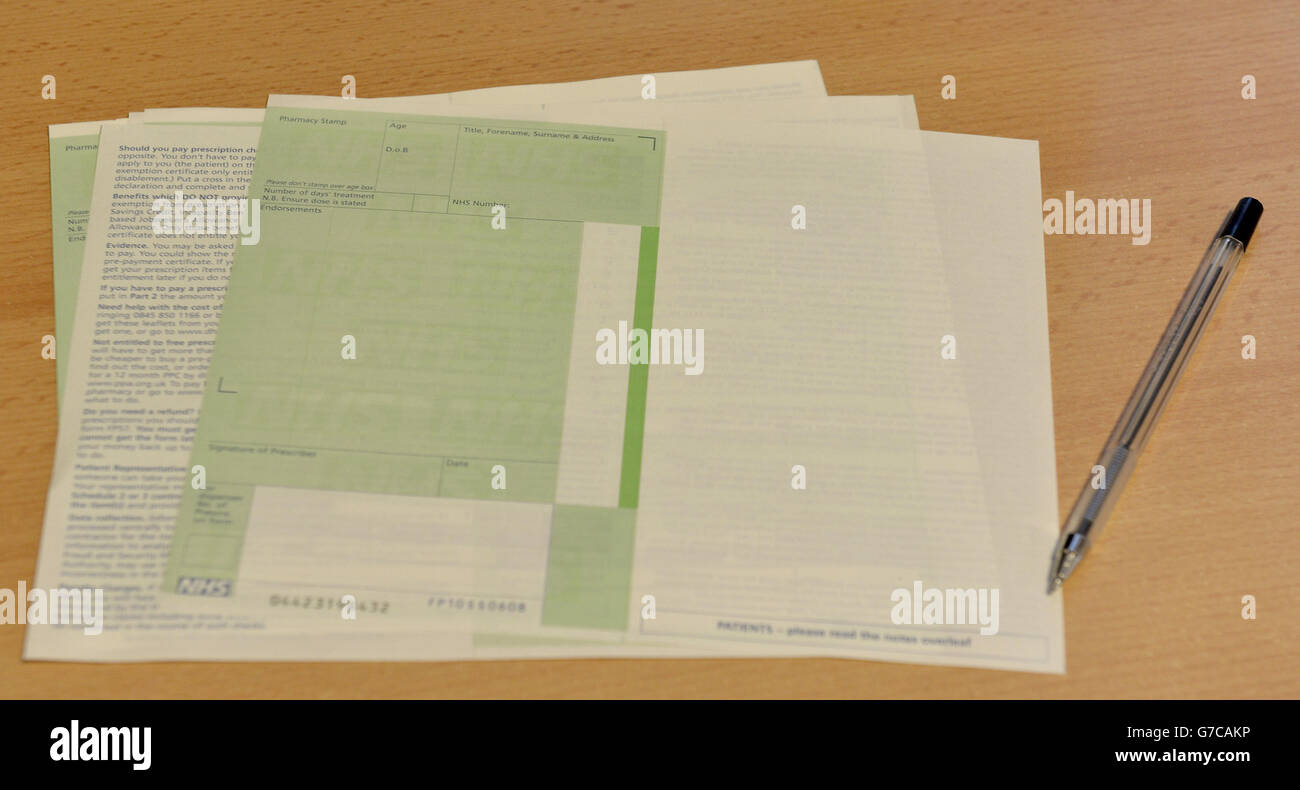 A blank prescription at the Temple Fortune Health Centre GP Practice ...