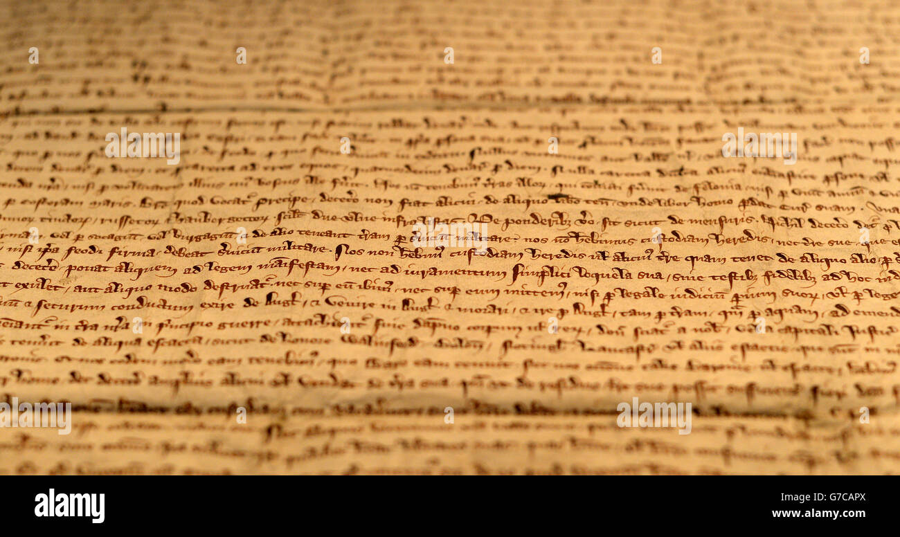 Detailed view of the 1297 Magna Carta as it is installed into the new ...