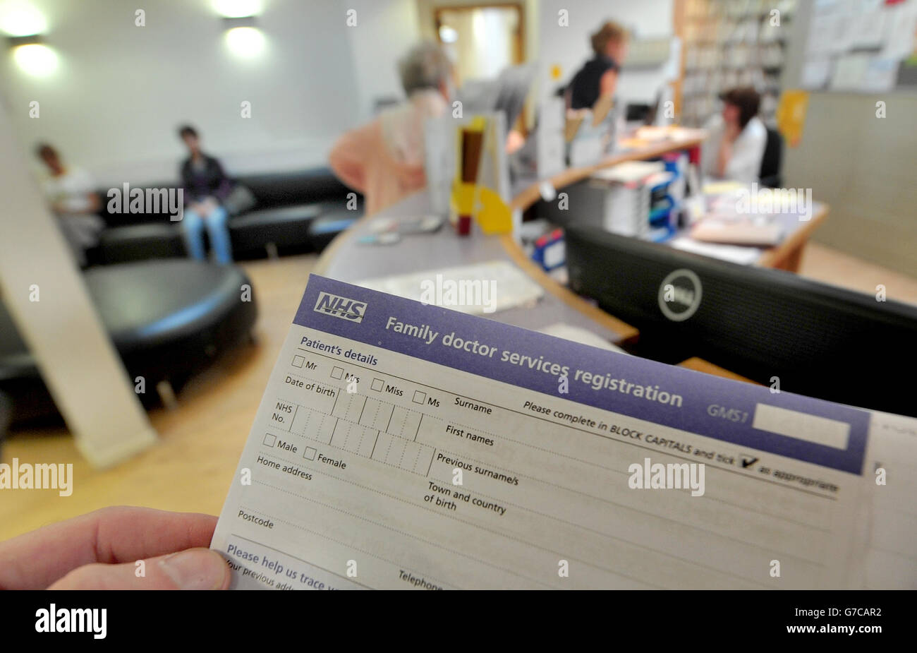 A registration form at the Temple Fortune Health Centre GP Practice ...