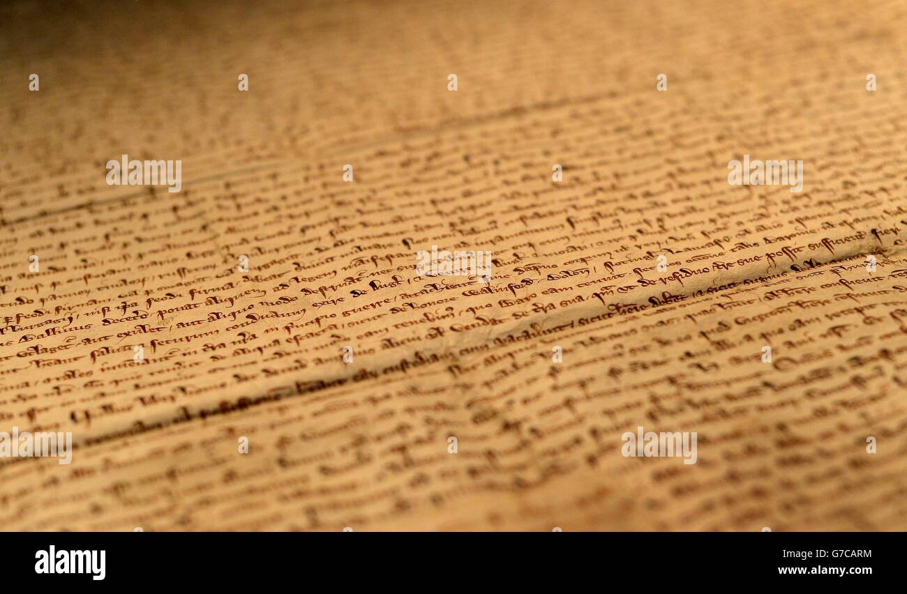 Detailed view of the 1297 Magna Carta as it is installed into the new ...