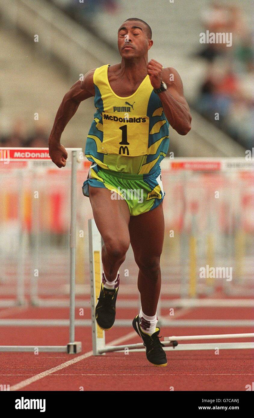 Athletics. Men's 110m hurdles final. McDonalds Games in Sheffield ...