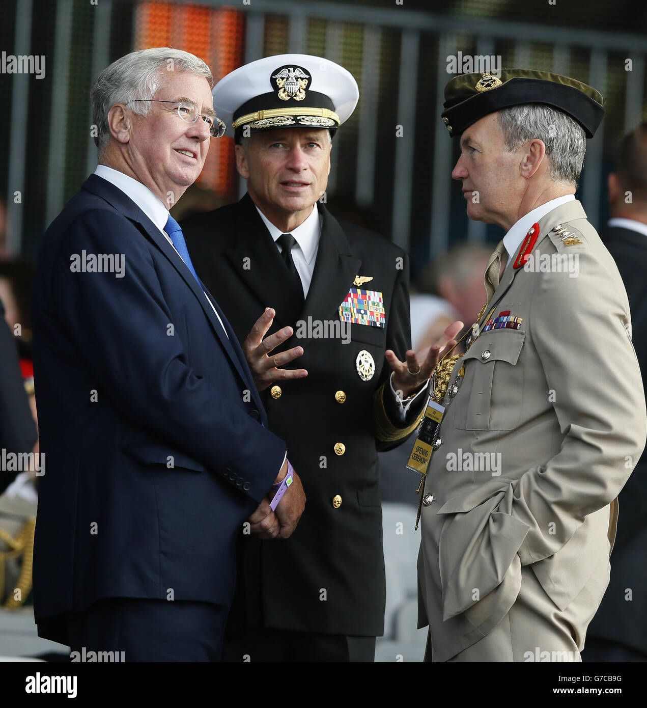 (Left to right) Defence Secretary Michael Fallon, US Admiral James ...