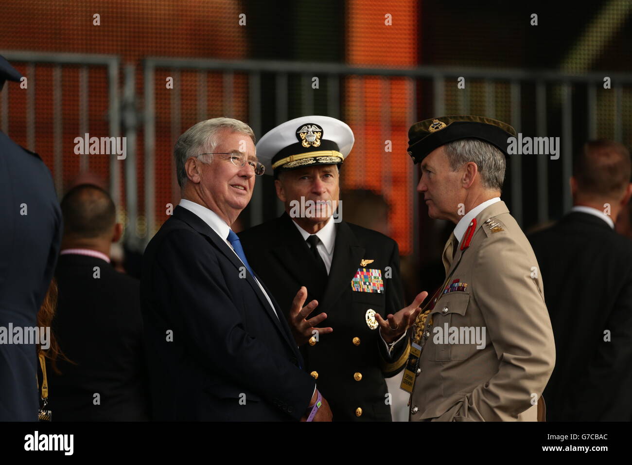 (Left to right) Defence Secretary Michael Fallon, US Admiral James ...
