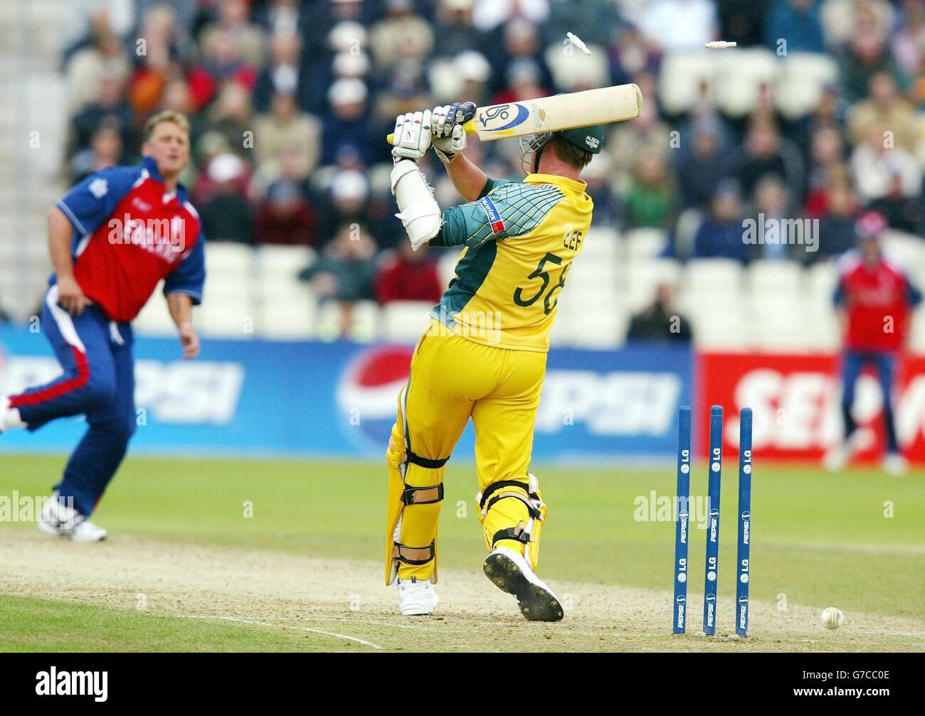 Australia's Brett Lee is cleaned bowled by a yorker from England's ...