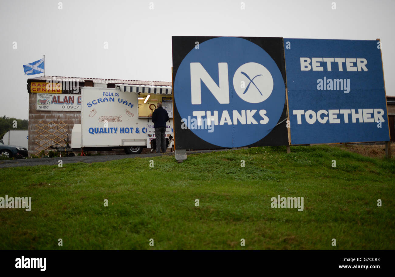 A sign against Scottish independence in Eyemouth, Scotland, with just ...