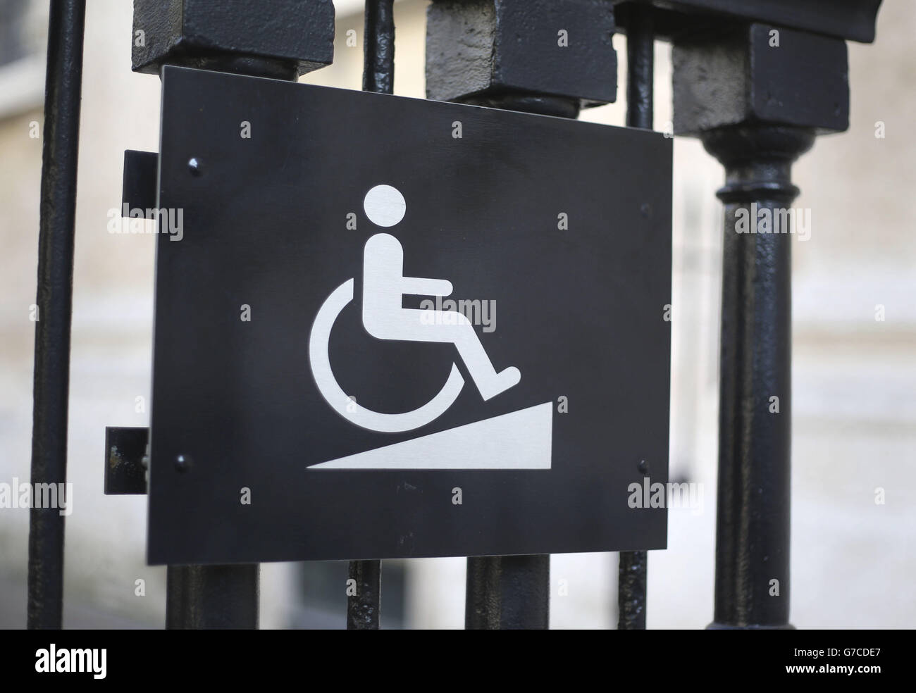 Sign for disabled access on building in central london hi-res stock ...