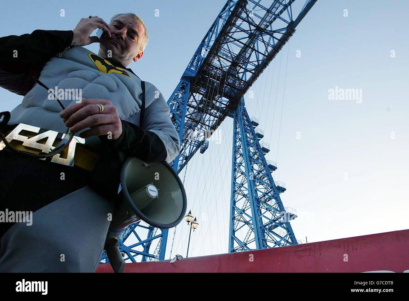 Fathers 4 Justice in Middlesborough Bridge Protest Stock Photo - Alamy