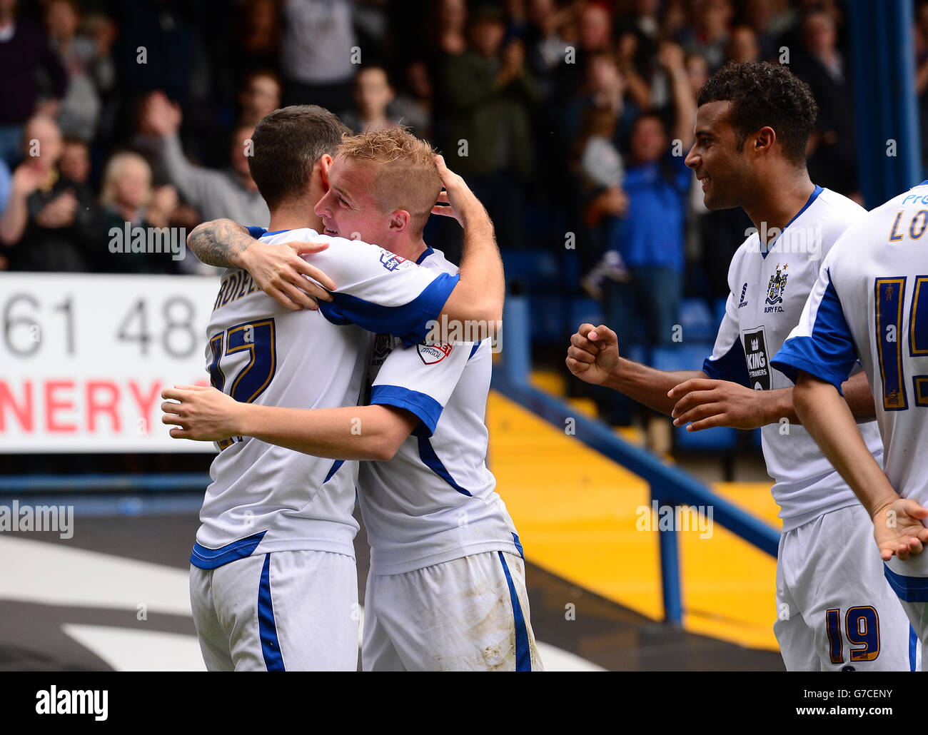 Bury's Danny Nardiello (left) celebrates with Nicky Adams after scoring ...