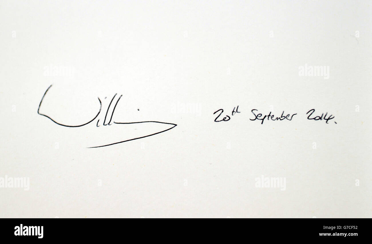 The signature of the Duke of Cambridge displayed in the visitors book ...