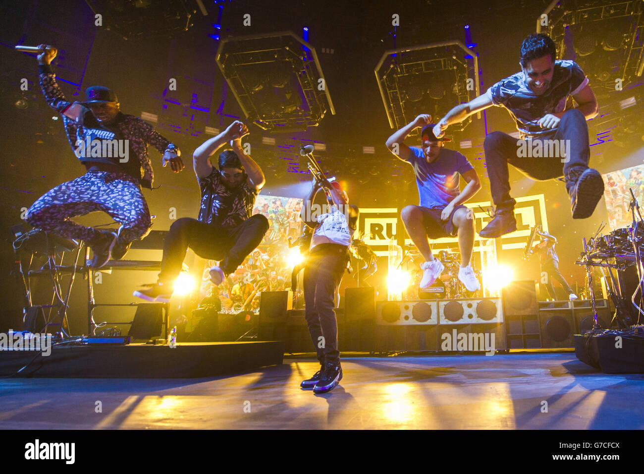iTunes Festival 2014 - London. Rudimental performing on stage as part ...