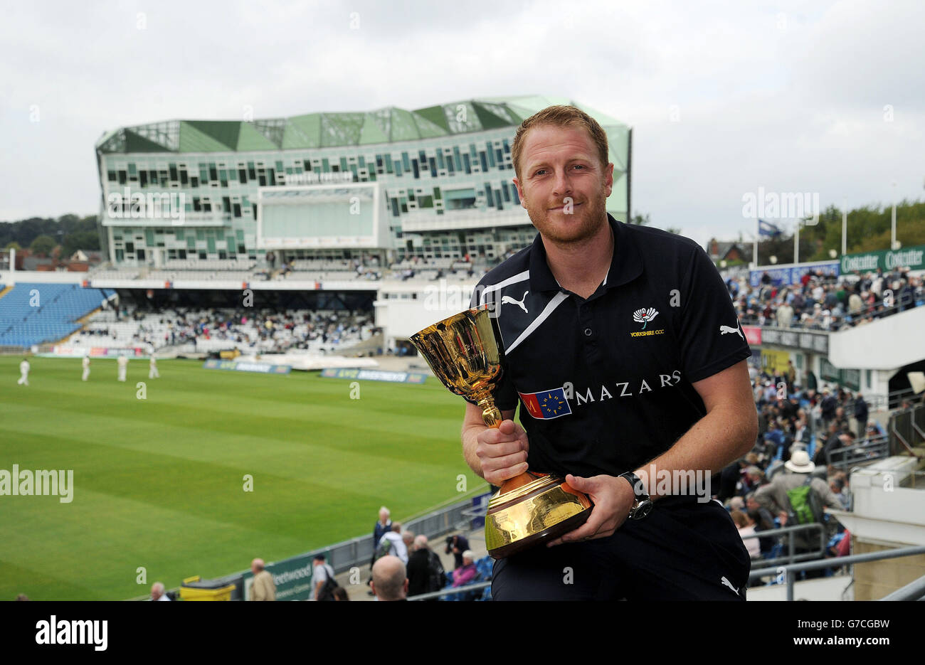 Yorkshire Cricket Club captain Andrew Gale poses with the championship ...