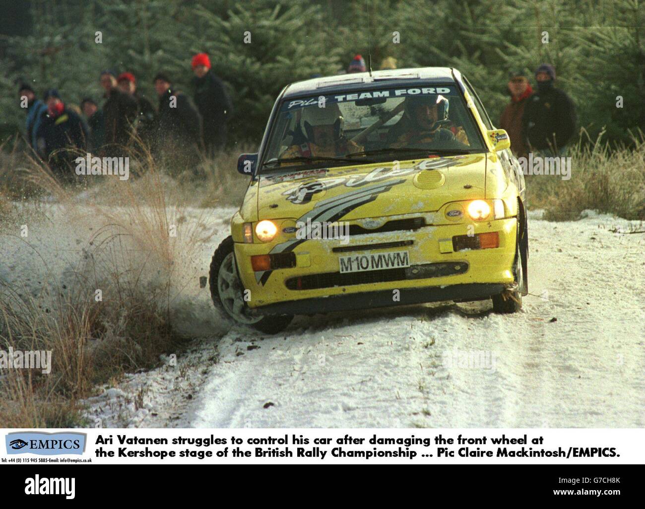 British Network Q Rally. Ari Vatanen struggles to control his car after ...