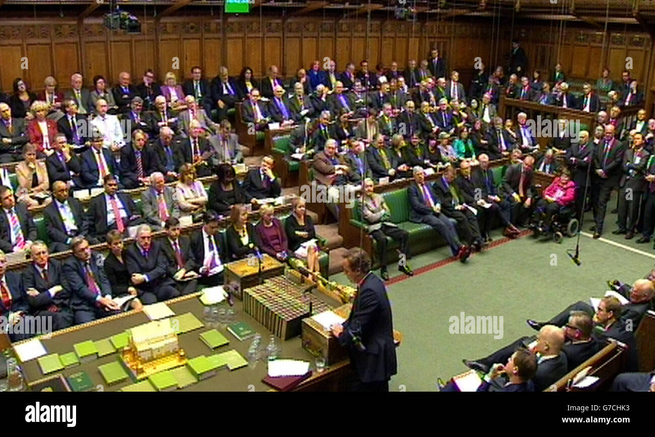 Prime Minister David Cameron speaking about military action against IS ...
