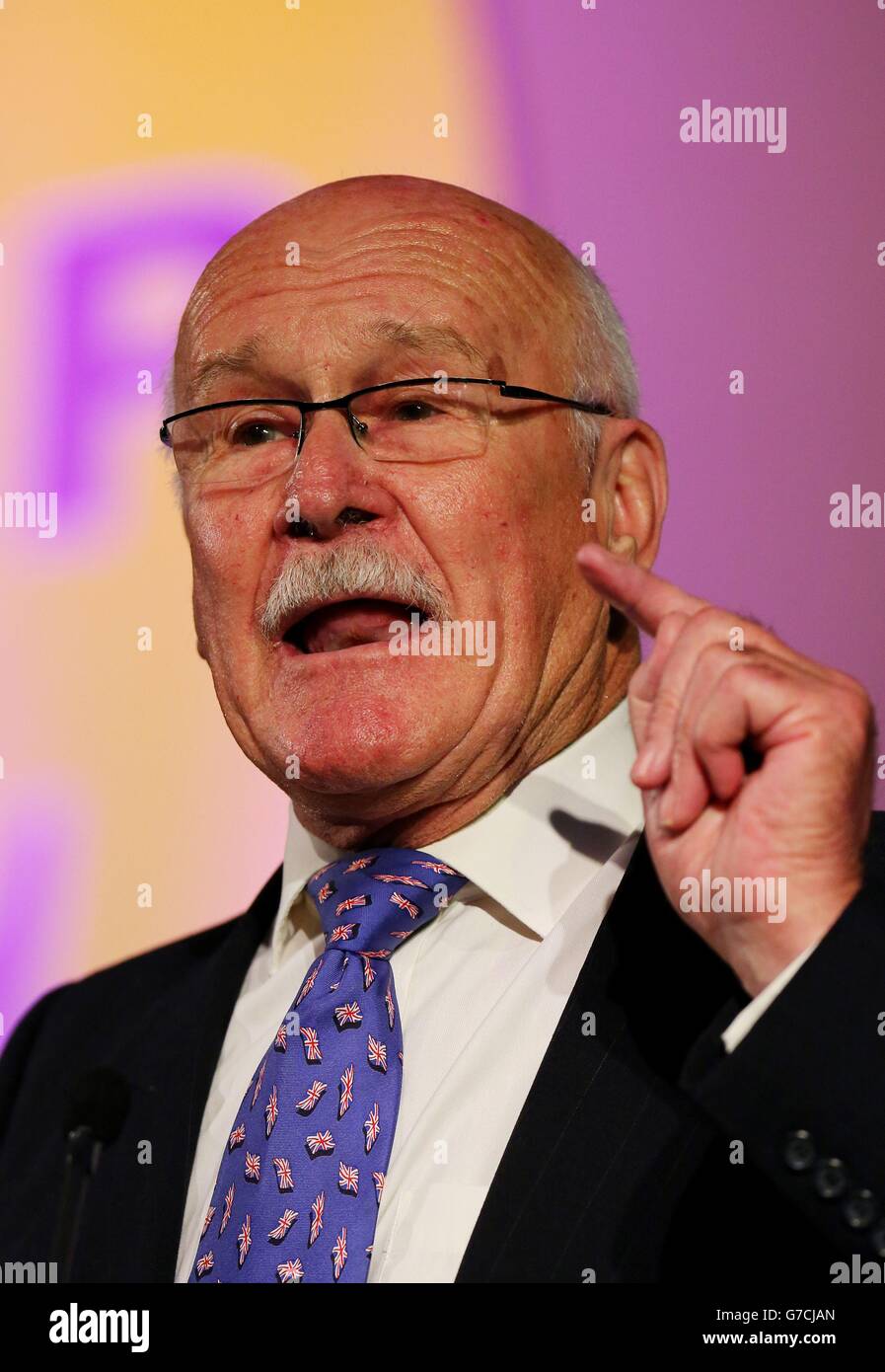 UKIP's former chairman David Lott delivers his speech during the Ukip ...