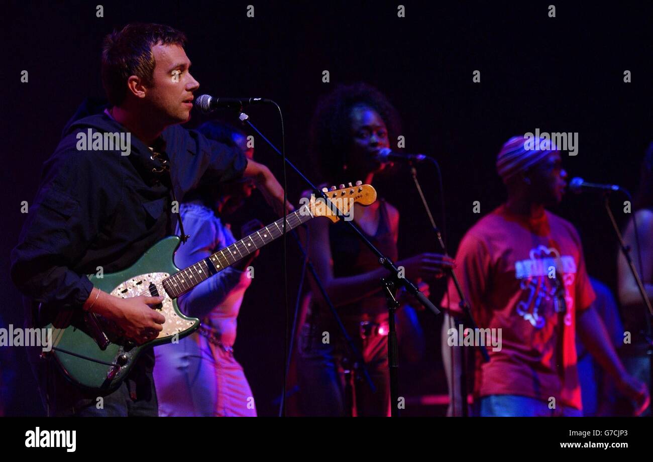 Lead singer of Blur Damon Albarn performs on stage as a special guest ...
