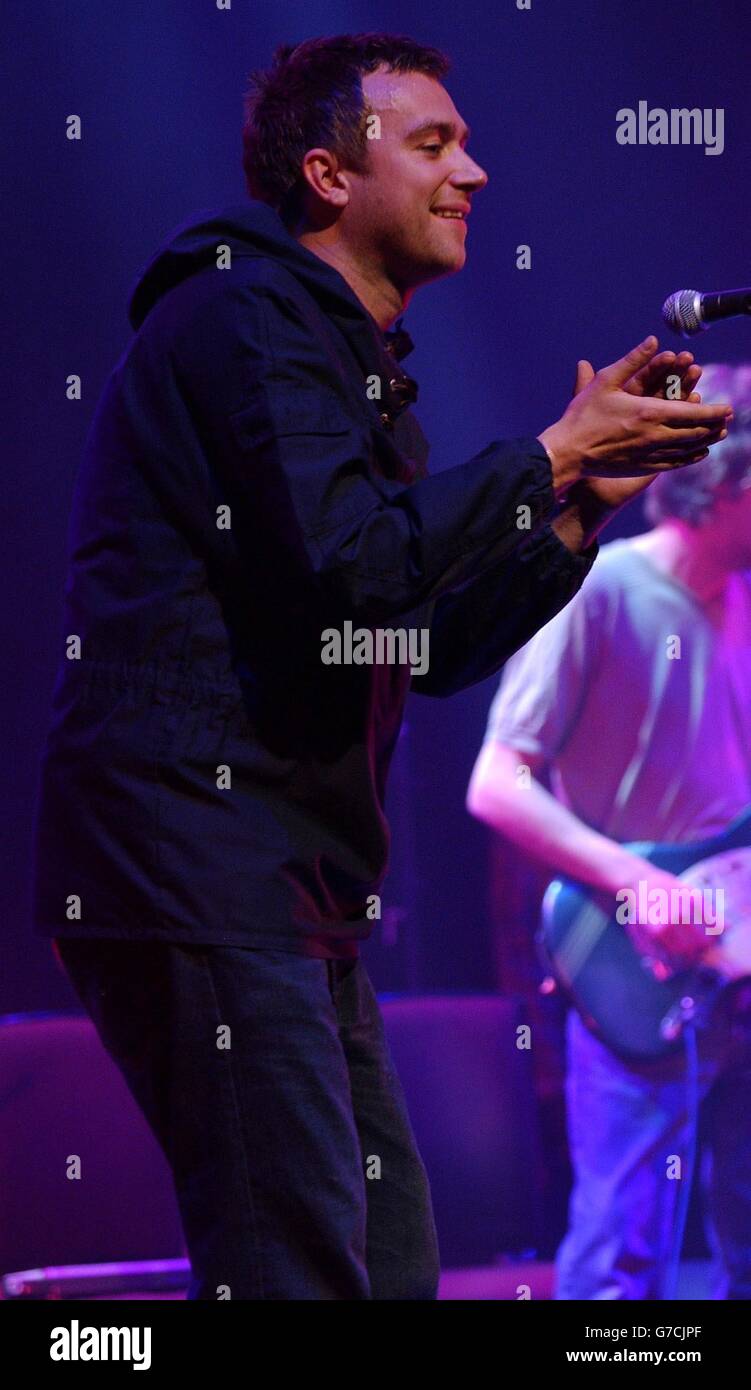 Lead singer of Blur Damon Albarn performs on stage as a special guest ...