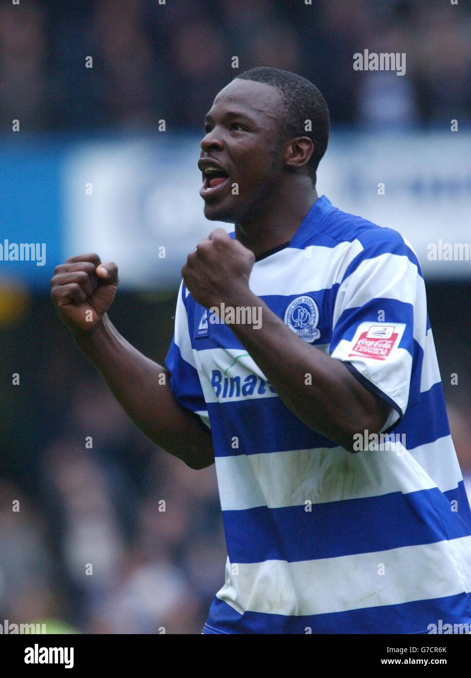 Queens Park Rangers' Daniel Shittu shows his joy at his side's 3-2 win ...