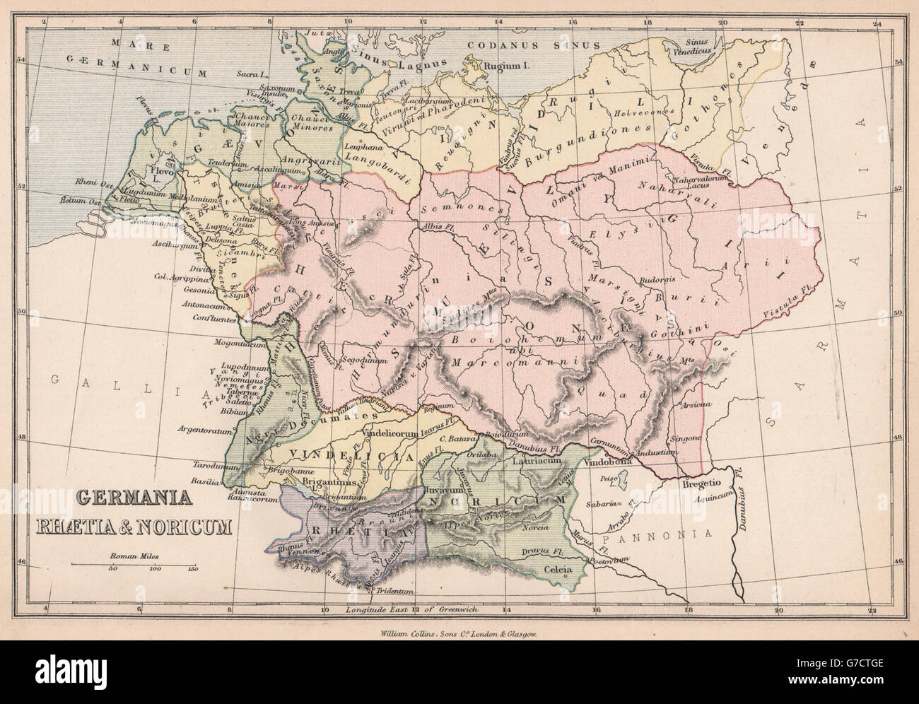 ANCIENT GERMANY. 'Germania Rhaetia & Noricum'. Roman provinces, 1878 ...