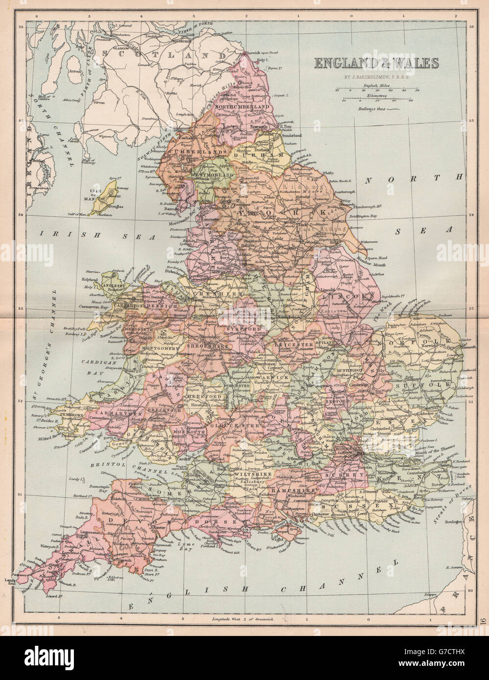 GREAT BRITAIN. 'England & Wales'. Railways. Counties. BARTHOLOMEW, 1878 ...