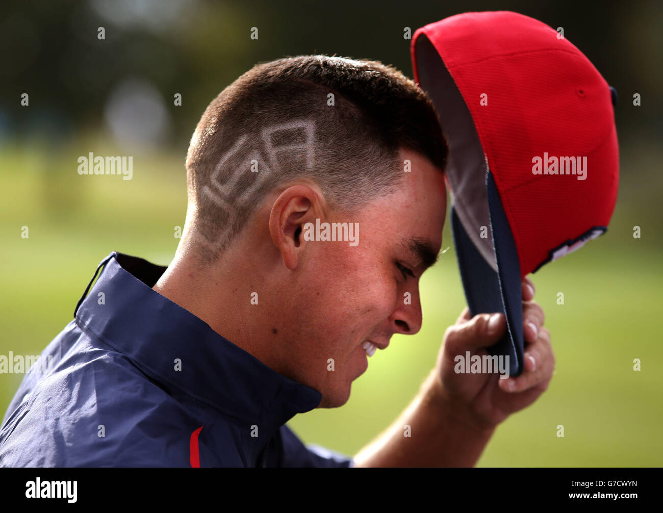 American ryder cup player rickie fowler with usa shaved into his hair ...